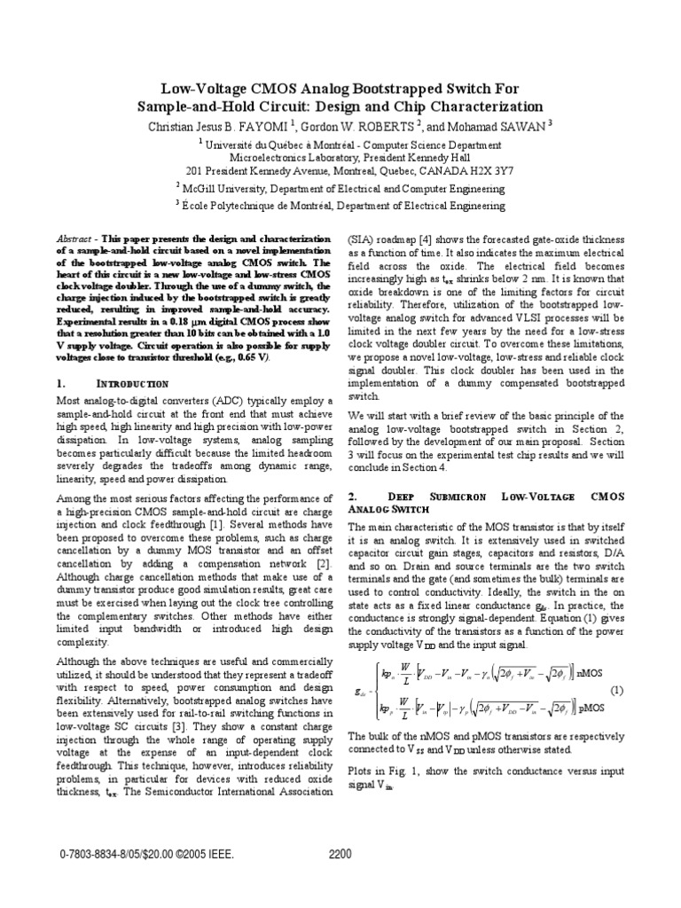 Low-Voltage CMOS Analog Bootstrapped Switch For Sample-and-Hold Circuit ...
