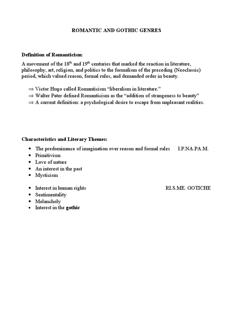 Romantic and Gothic Genres: TH TH | PDF | Romanticism | Gothic Fiction