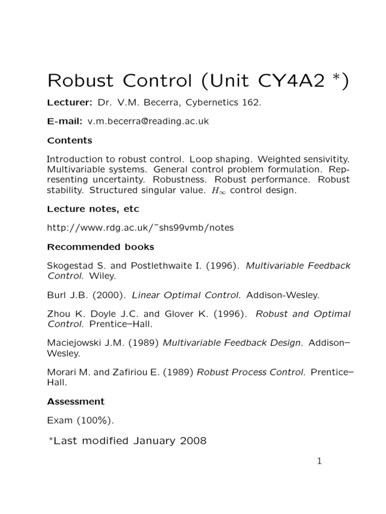 Robust Control Lecture 1 | PDF | Control Theory | Bandwidth (Signal ...