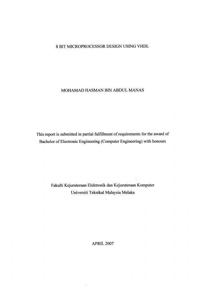 8 Bit Microprocessor Design Using VHDL PDF | PDF