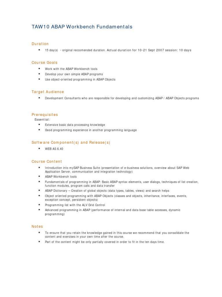 TAW10 ABAP Workbench Fundamentals | Download Free PDF | Object Oriented Programming ...