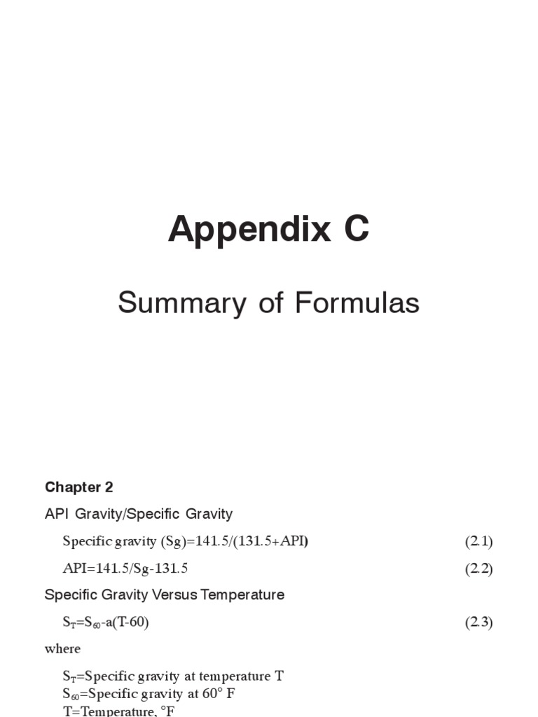 Appendix C: Summary of Formulas | PDF | Reynolds Number | Pressure