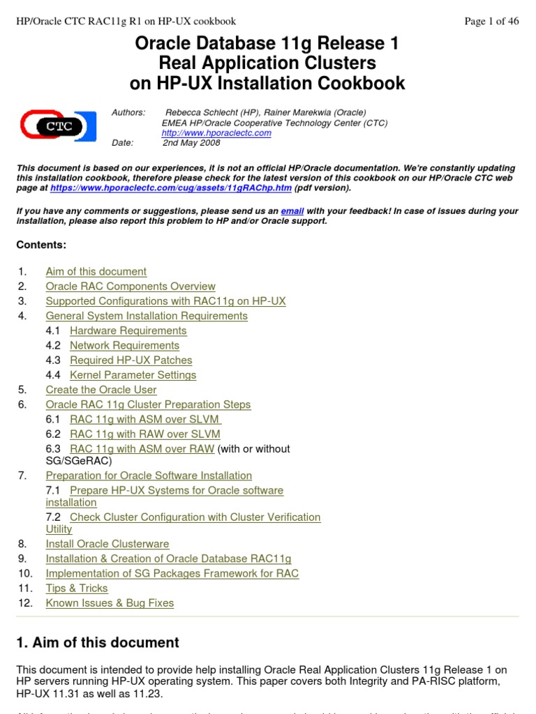 Oracle Rac 11g R1 On Hp Ux Pdf Oracle Database Computer Network