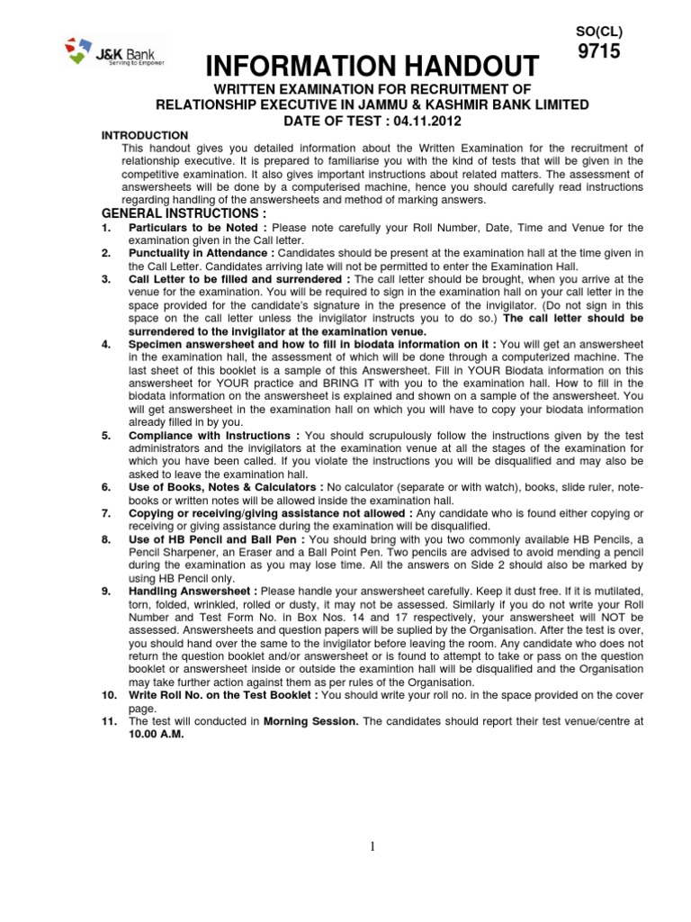 Information Handout | PDF | Percentage | Test (Assessment)