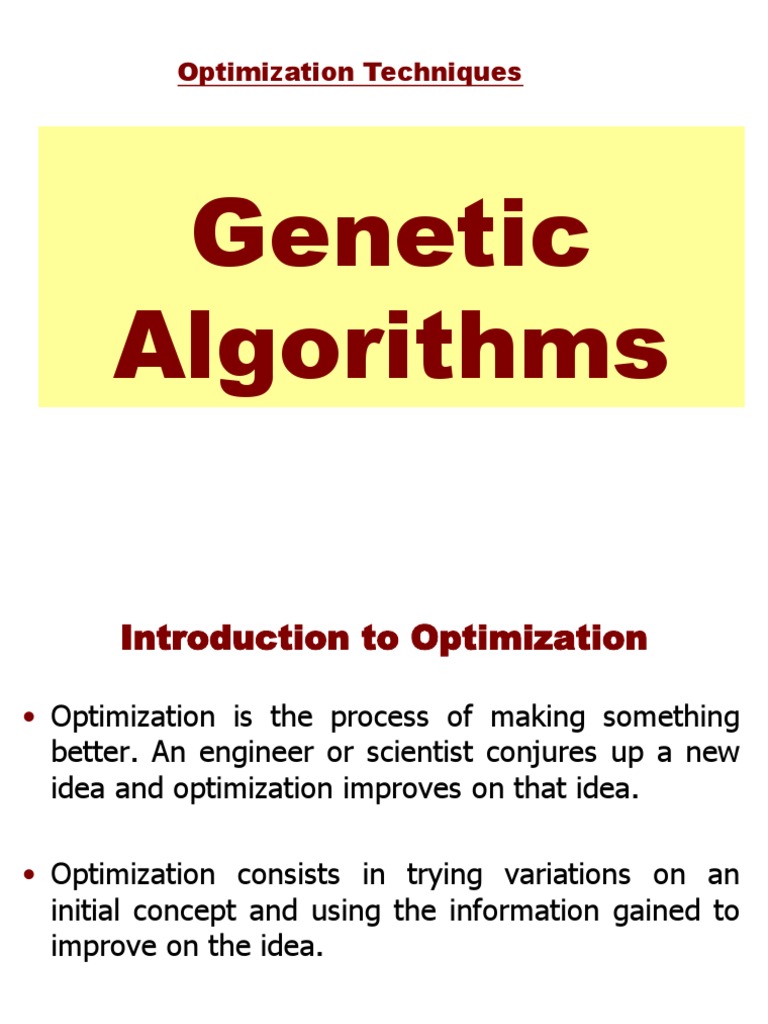 Genetic Algorithms: Optimization Techniques | PDF | Fitness (Biology) | Mathematical Optimization