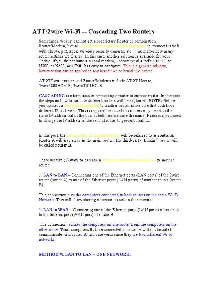 ATT-2wire Wi-Fi - Cascading Two Routers | PDF | Wi Fi | Local Area Network