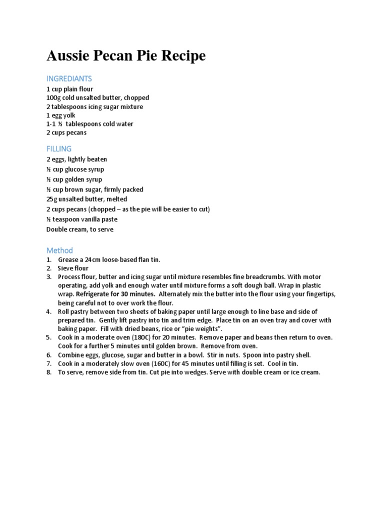 Aussie Pecan Pie Recipe | PDF | Wellness