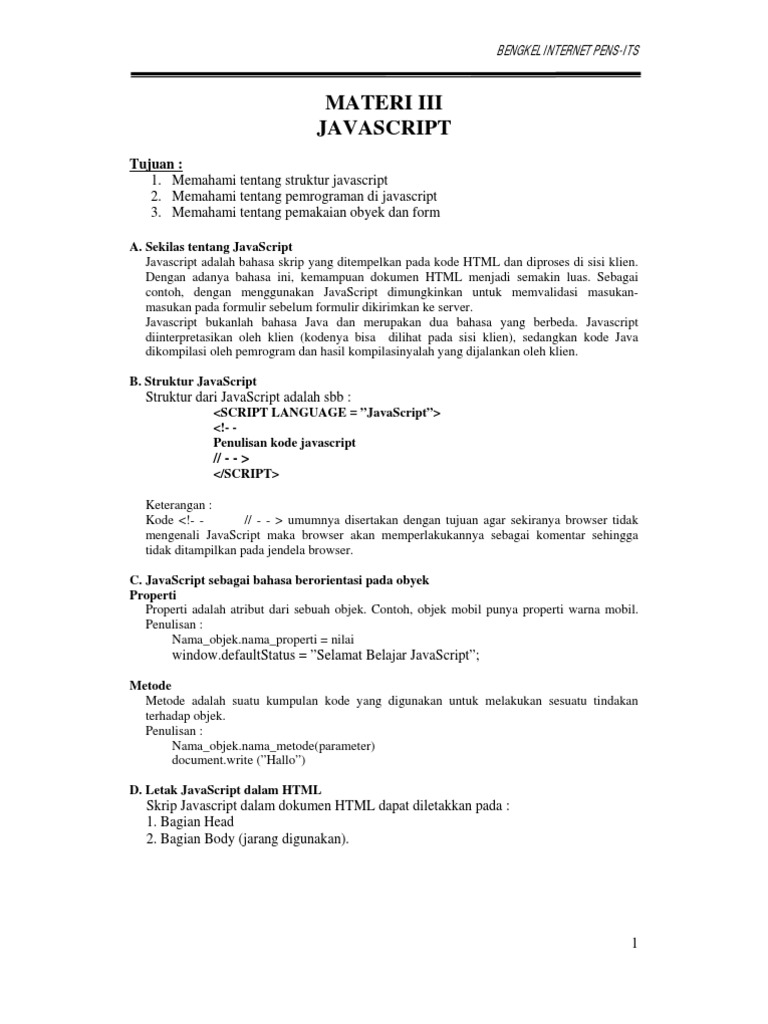 Modul Javascript Bahasa Indonesia | PDF