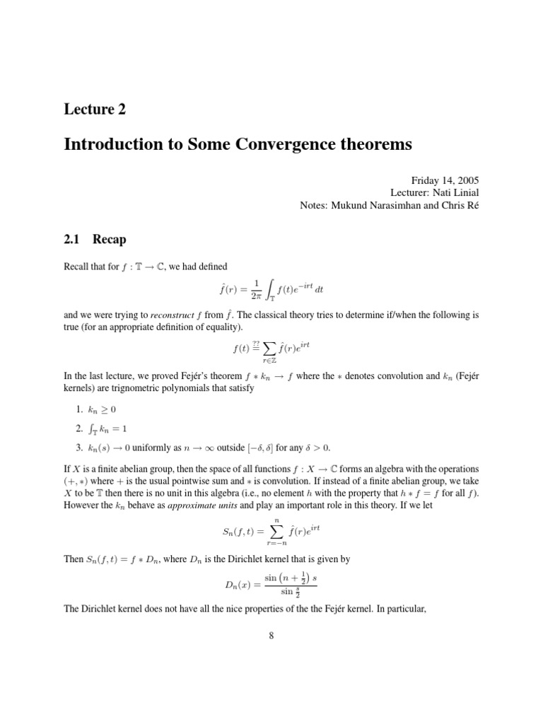 Introduction To Convergence Theorems A Summary Of Key Concepts In Fourier Analysis And