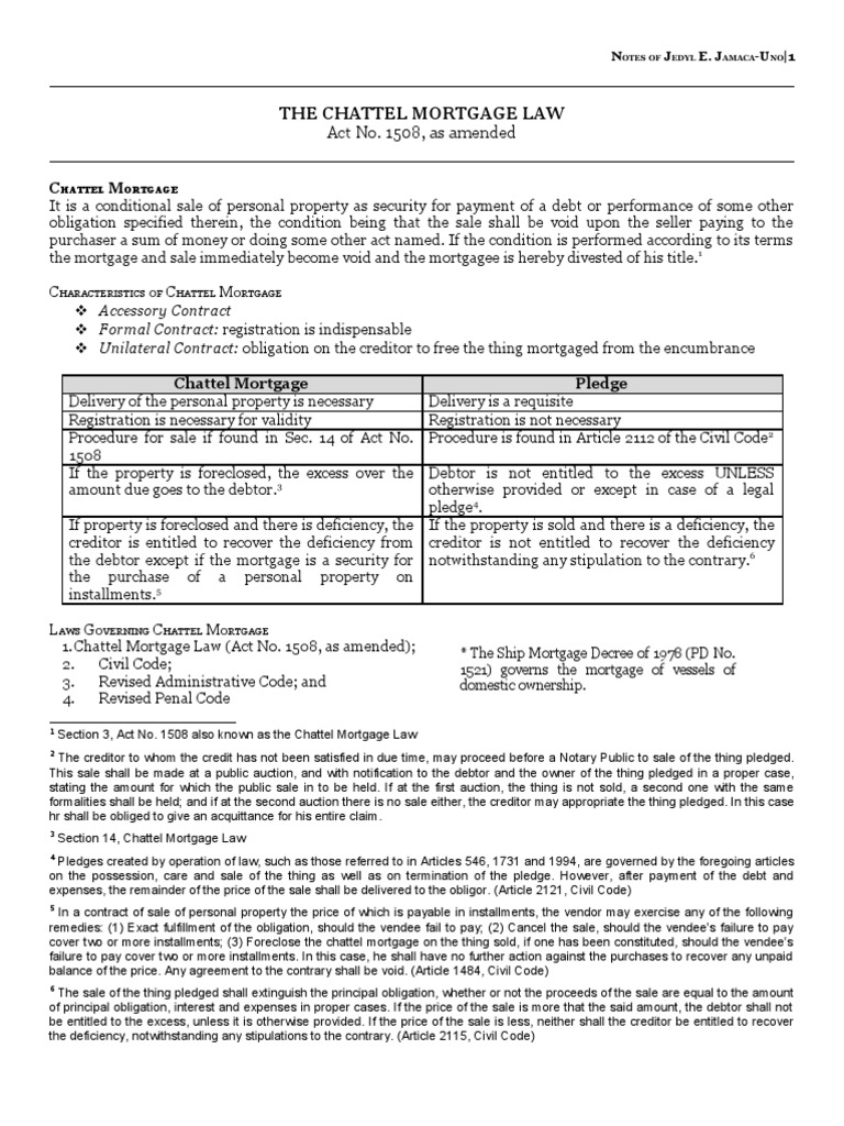 Chattel Mortgage Law | Download Free PDF | Mortgage Law | Foreclosure