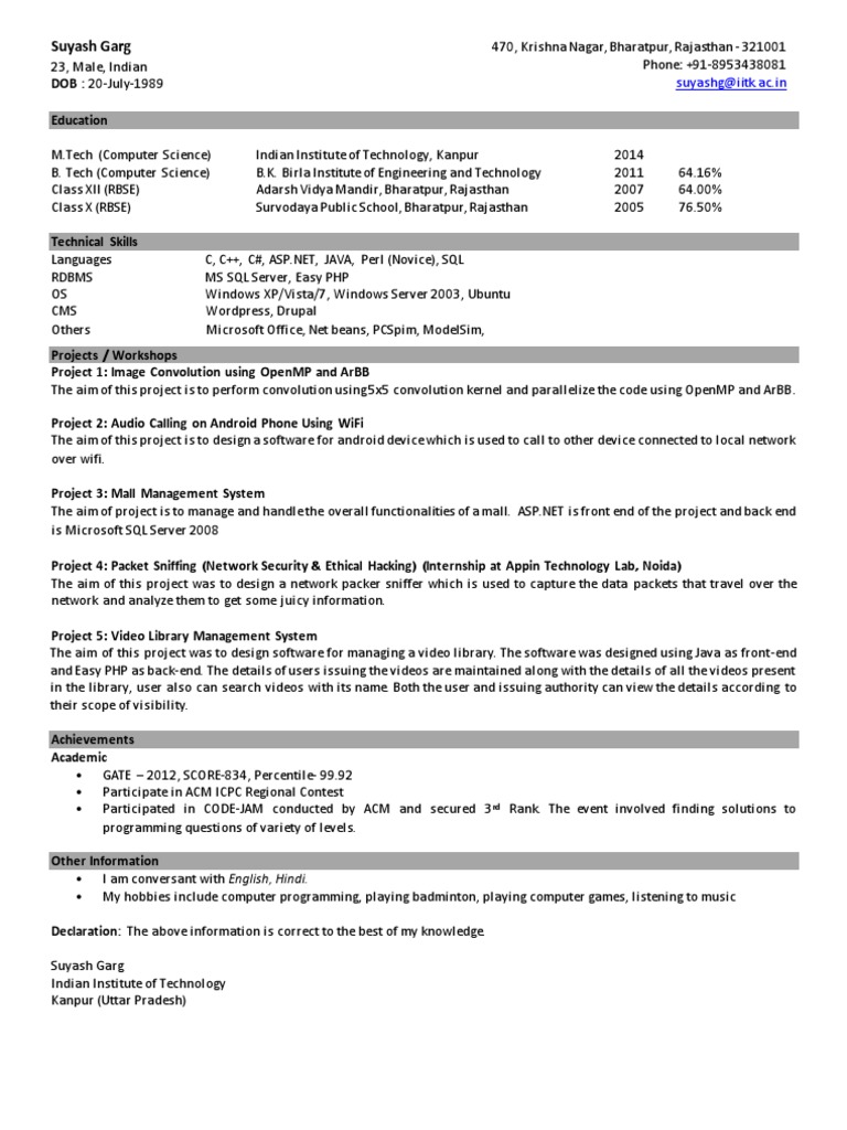 Resume (Suyash Garg) | PDF | Front And Back Ends | Computer Network