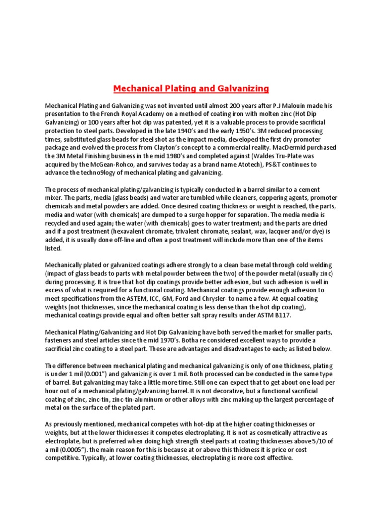 Mechanical Plating and Galvanizing | PDF | Galvanization | Crafts