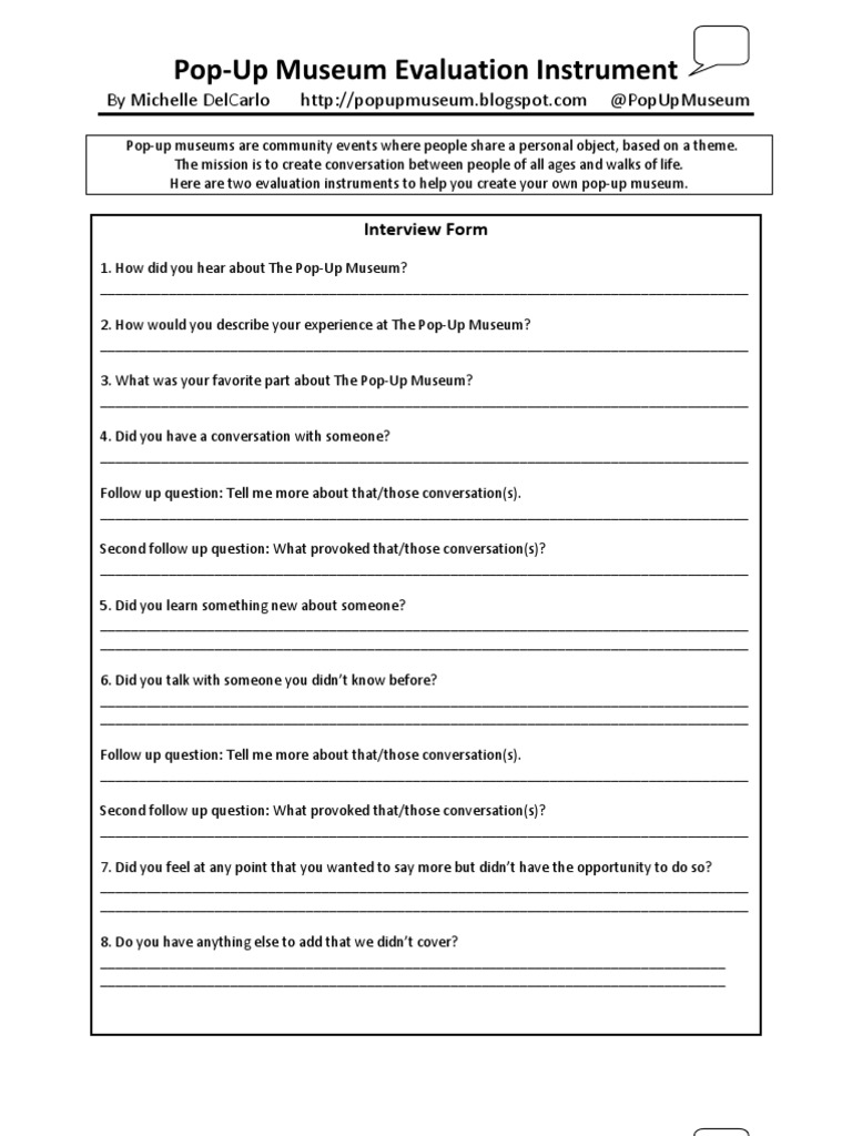 Pop-Up Museum Evaluation Instrument: Interview Form | PDF