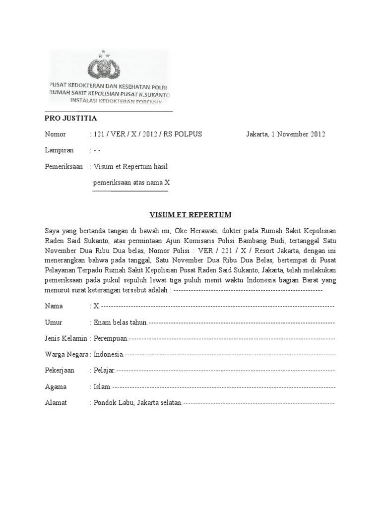 Visum Et Repertum Korban Kejahatan Susila Oke | PDF