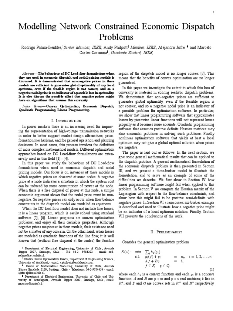 Modelling Network Constrained Economic Dispatch Problems | PDF ...