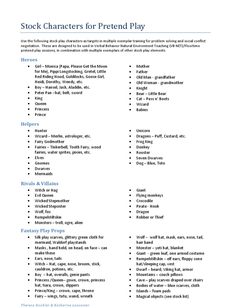 Stock Characters for Pretend Play | PDF