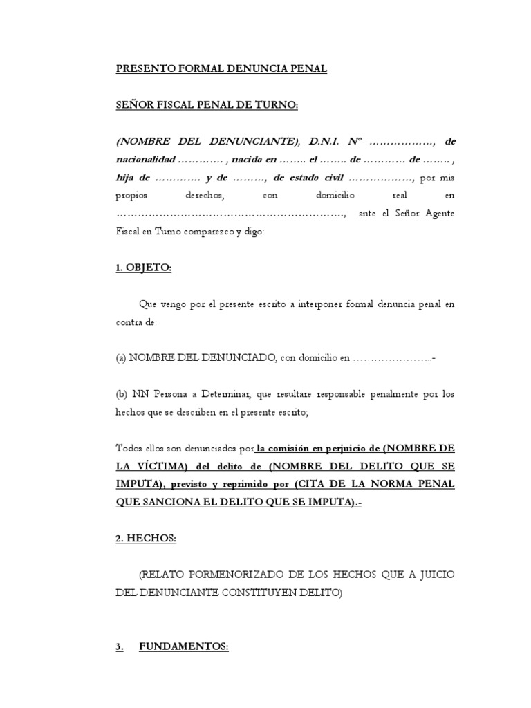 Modelo De Denuncia Penal Pdf