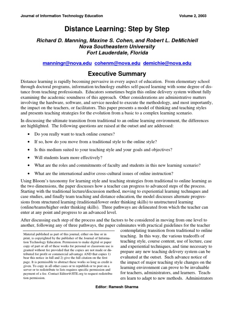 Distance Learning: Step by Step: Executive Summary | PDF | Educational ...