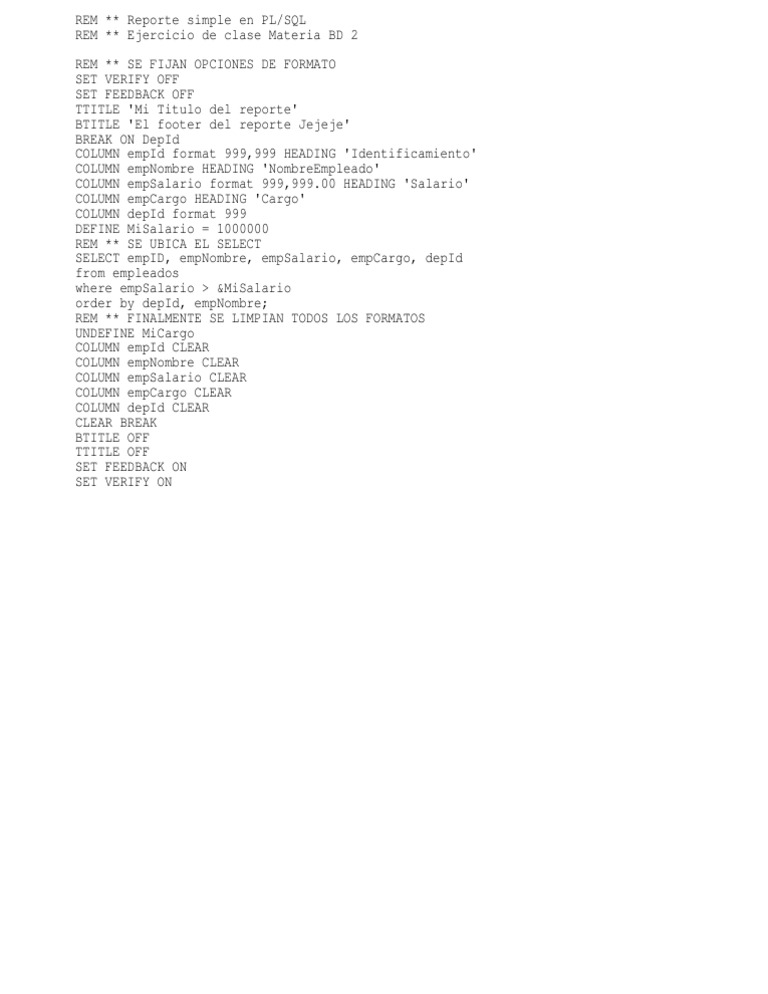 Ejemplo Reporte Oracle | PDF