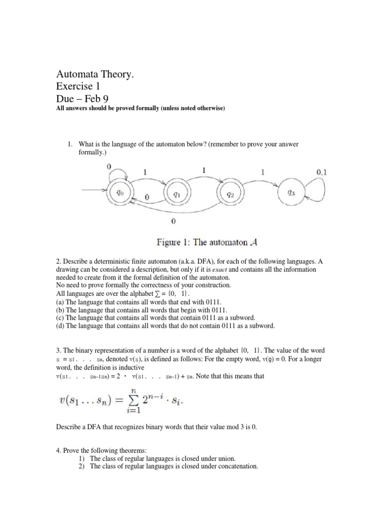 Automata Theory Exercise 1 Due Feb 9 All Answers Should Be Proved