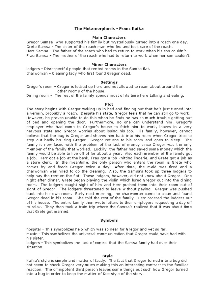 The Metamorphosis - at A Glance | PDF | The Metamorphosis