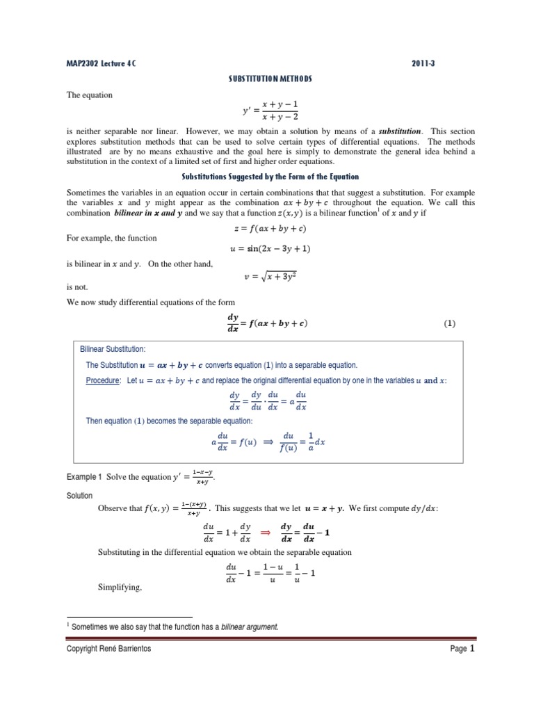 Lecture 4c Substitution Methods Pdf Variable Mathematics