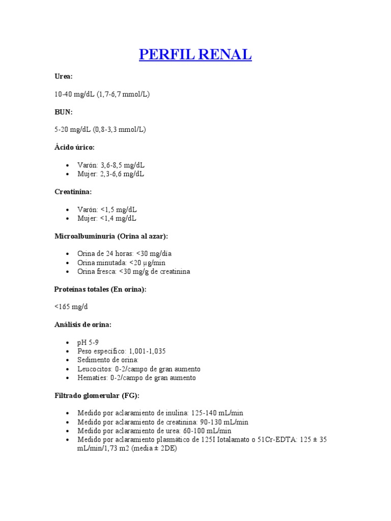 Perfil Renal | PDF | Orina | Creatinina