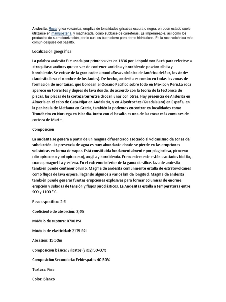 Características y usos de la andesita | PDF | Roca ígnea | Basalto