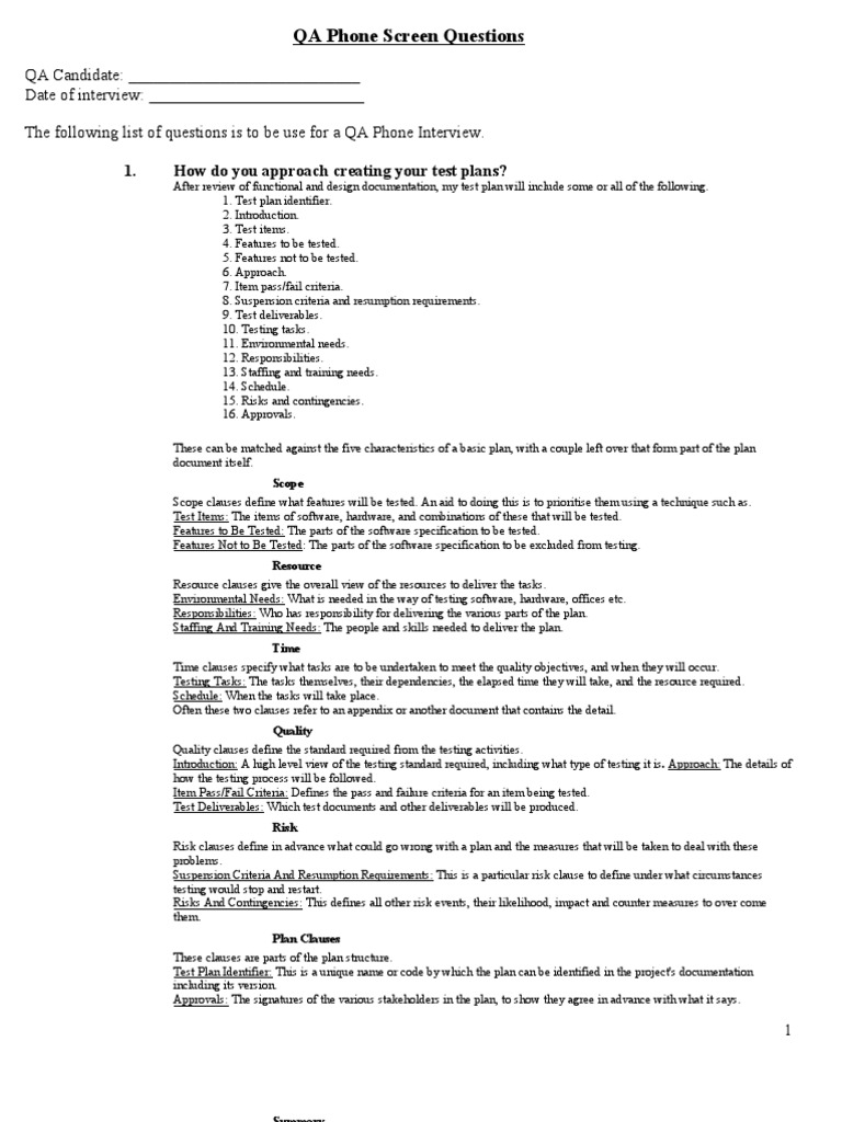 QA Phone Screen Questions | PDF | Software Development Process | Software
