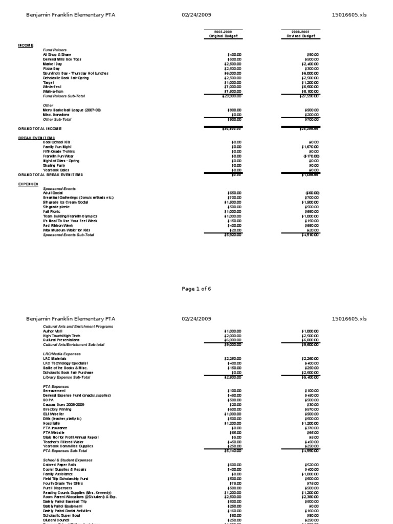 PTA Budget February 19, 2009 | PDF