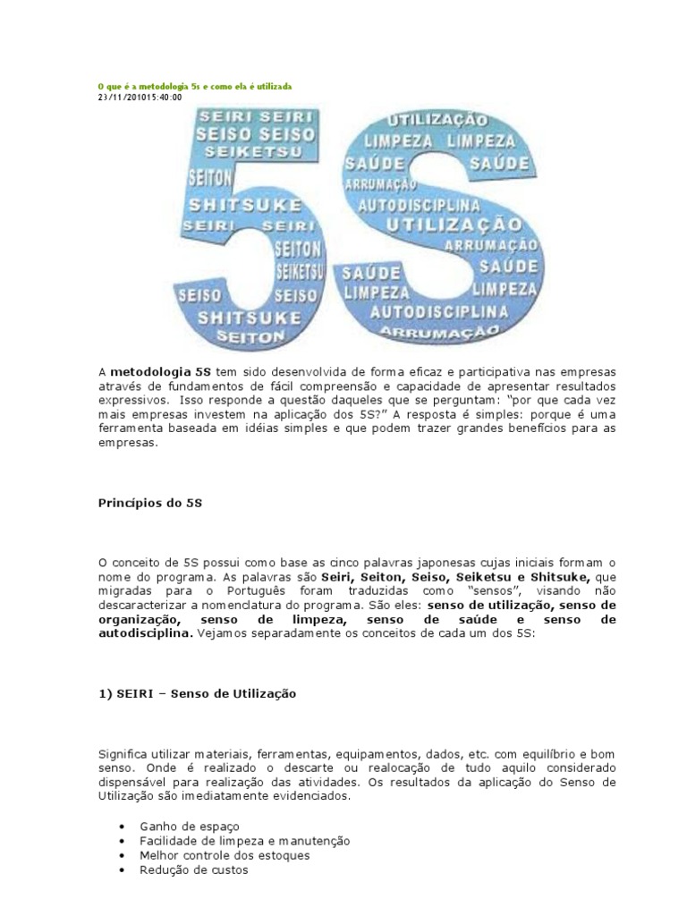 O Que É A Metodologia 5s e Como Ela É Utilizada | PDF | Metodologia ...