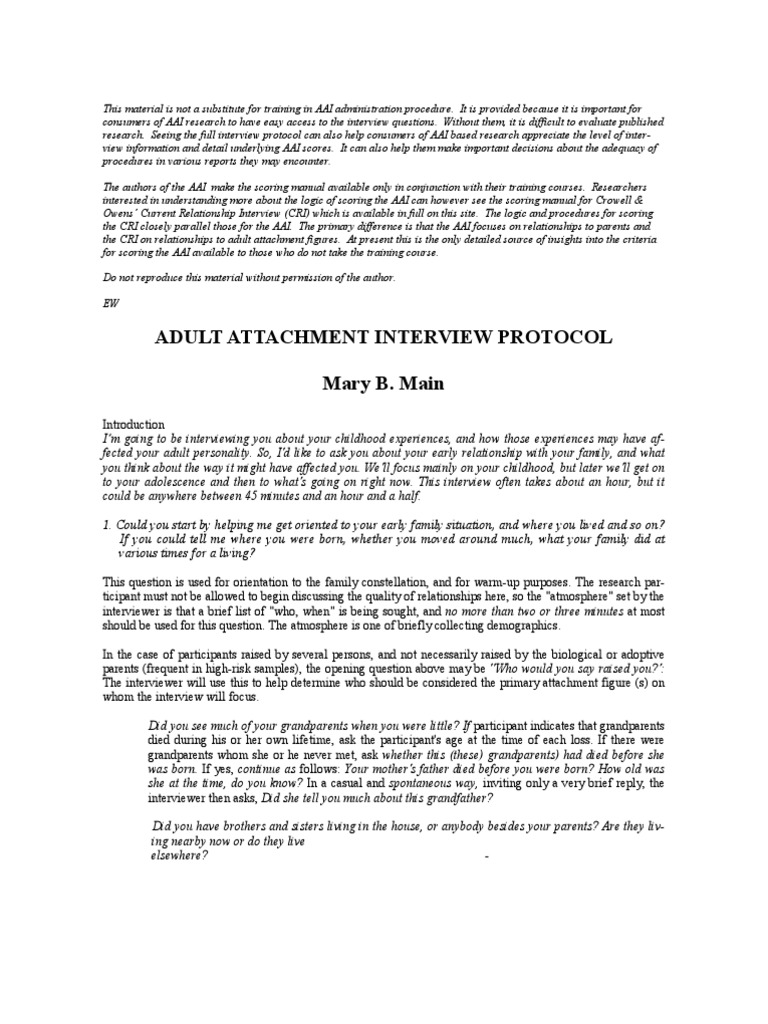 AAI Interview Protocol Guide | PDF | Attachment Theory | Sibling
