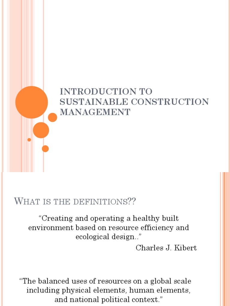 Week 1 INTRODUCTION TO SUSTAINABLE CONSTRUCTION MANAGEMENT PDF | PDF ...