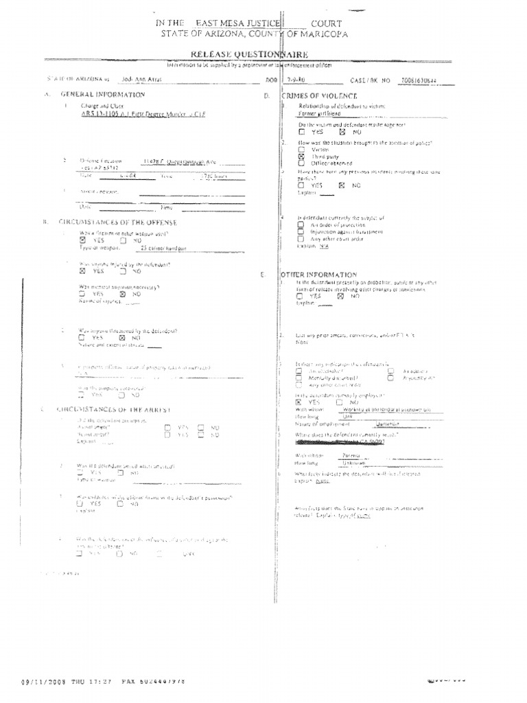 Jodi Arias Release Questionnaire | PDF