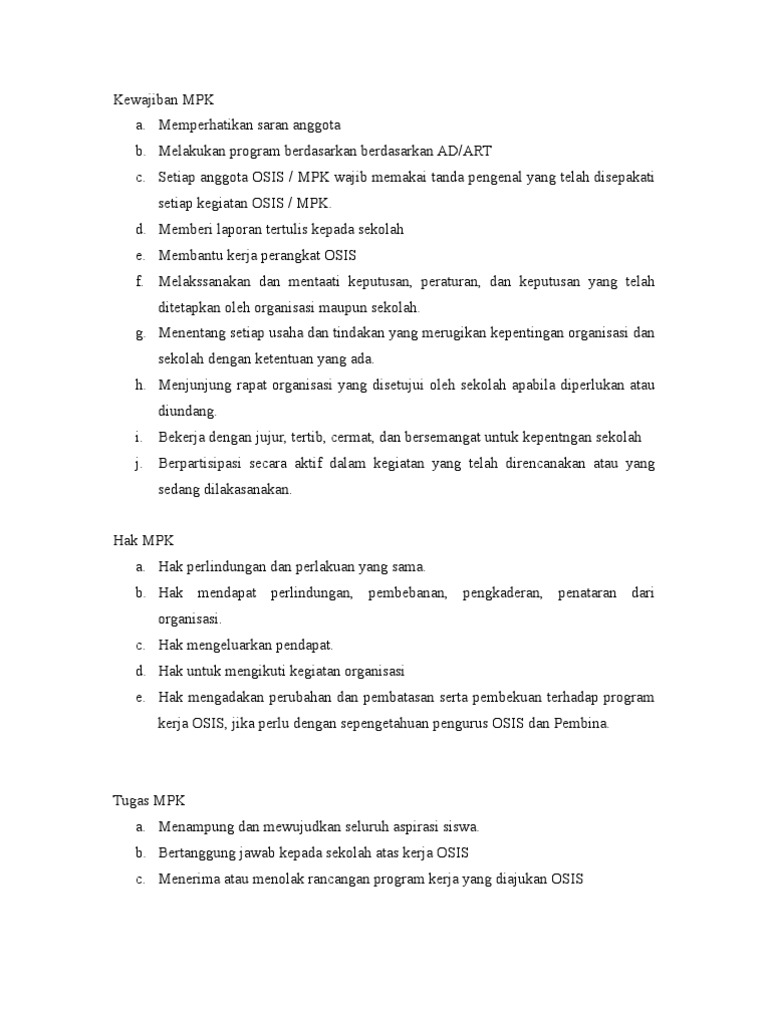 Tugas Dan Kewajiban MPK | PDF