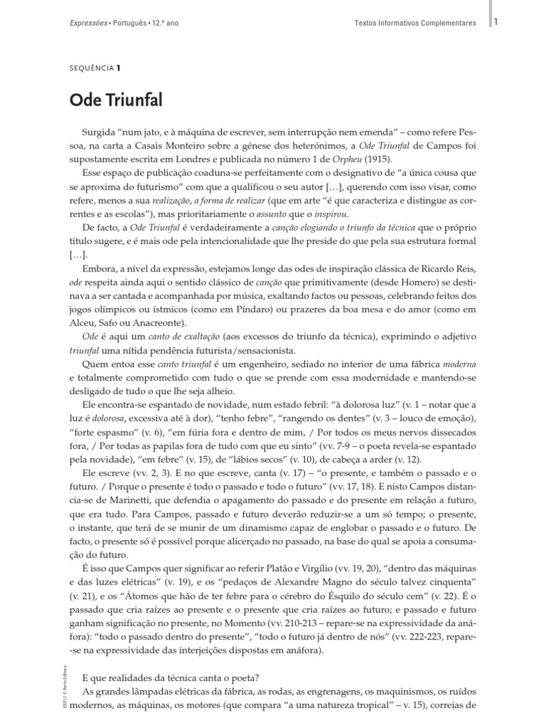 Análise Ode Triunfal | PDF | Poesia | Estética