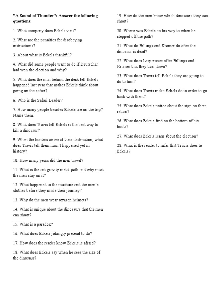 A Sound of Thunder Questions | PDF