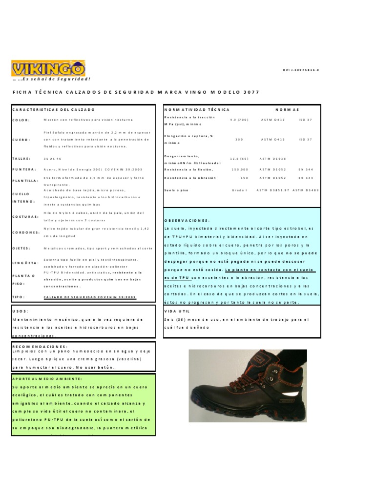 Ficha Tecnica Botas de Seguridad Vikingo Modelo 3077 | PDF