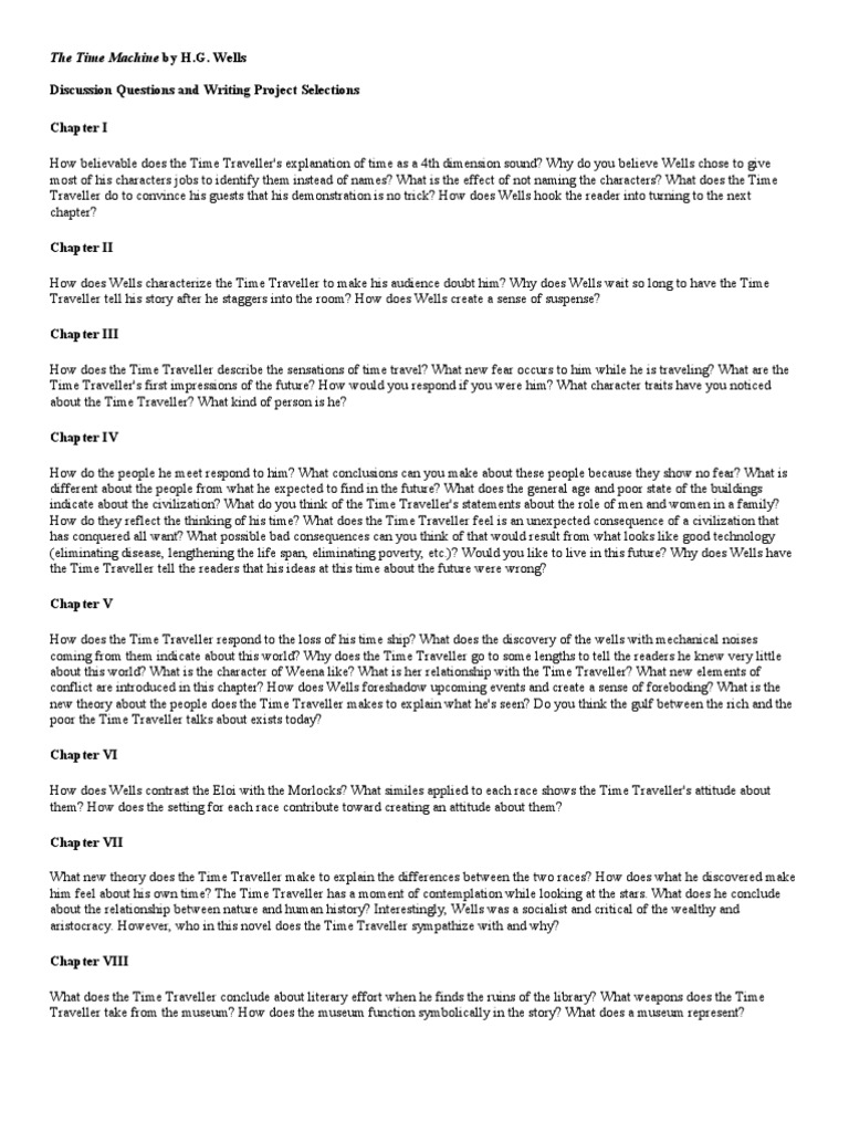 The Time Machine by H.G. Wells Discussion Questions and Writing Project ...