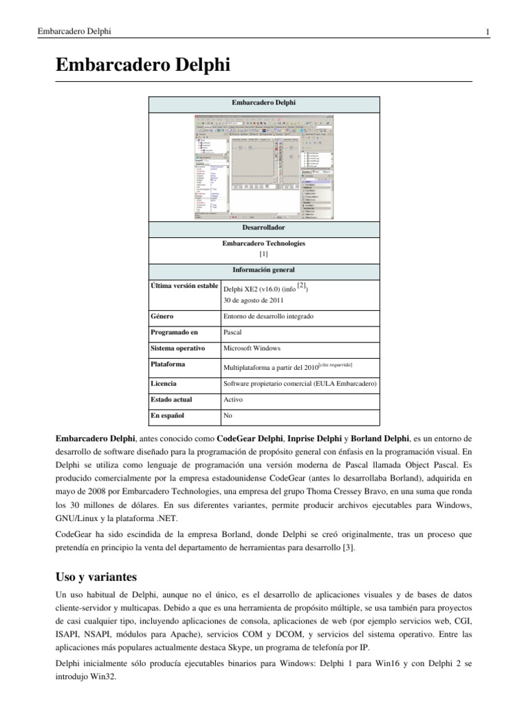 Embarcadero Delphi.pdf | Desarrollo de software | Redes sociales y digitales