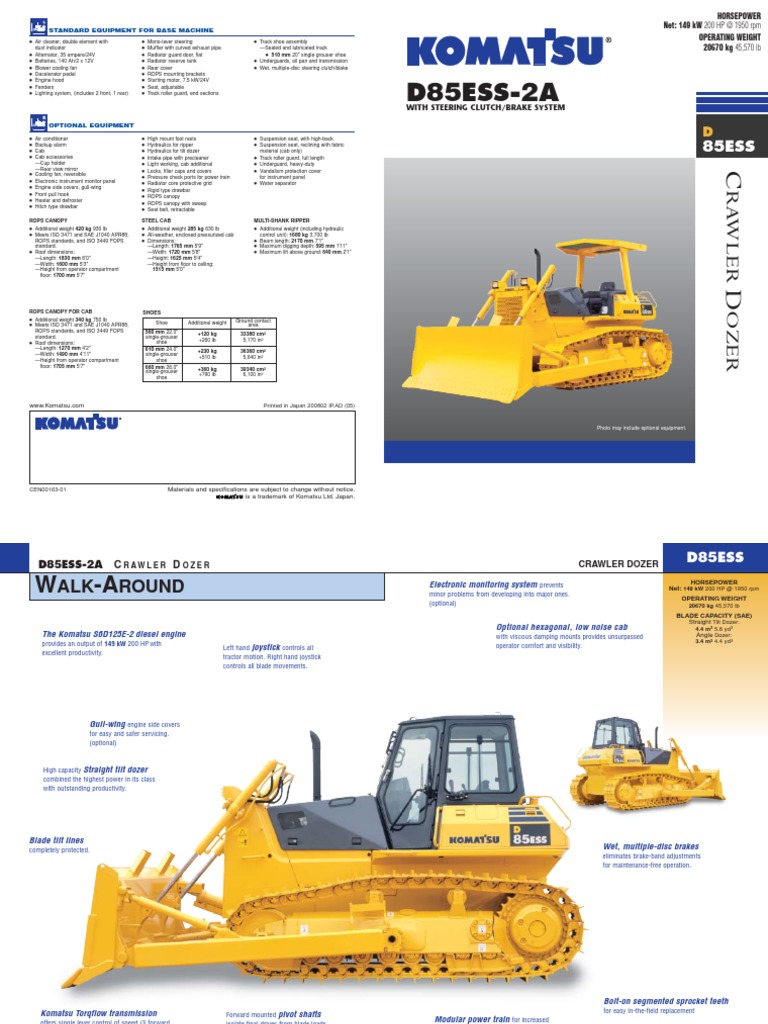 Bulldozer D85ESS-2A | Transmission (Mechanics) | Steering | Free 30-day ...
