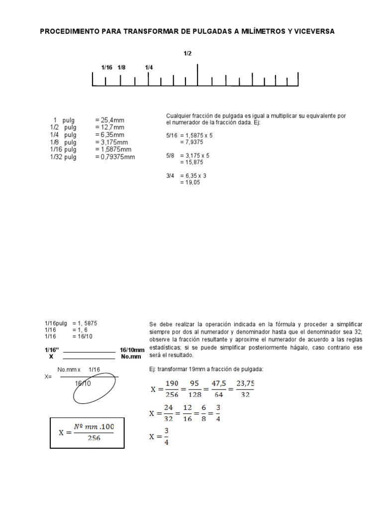 Procedimiento para Transformar de Pulgadas A Milímetros y Viceversa ...