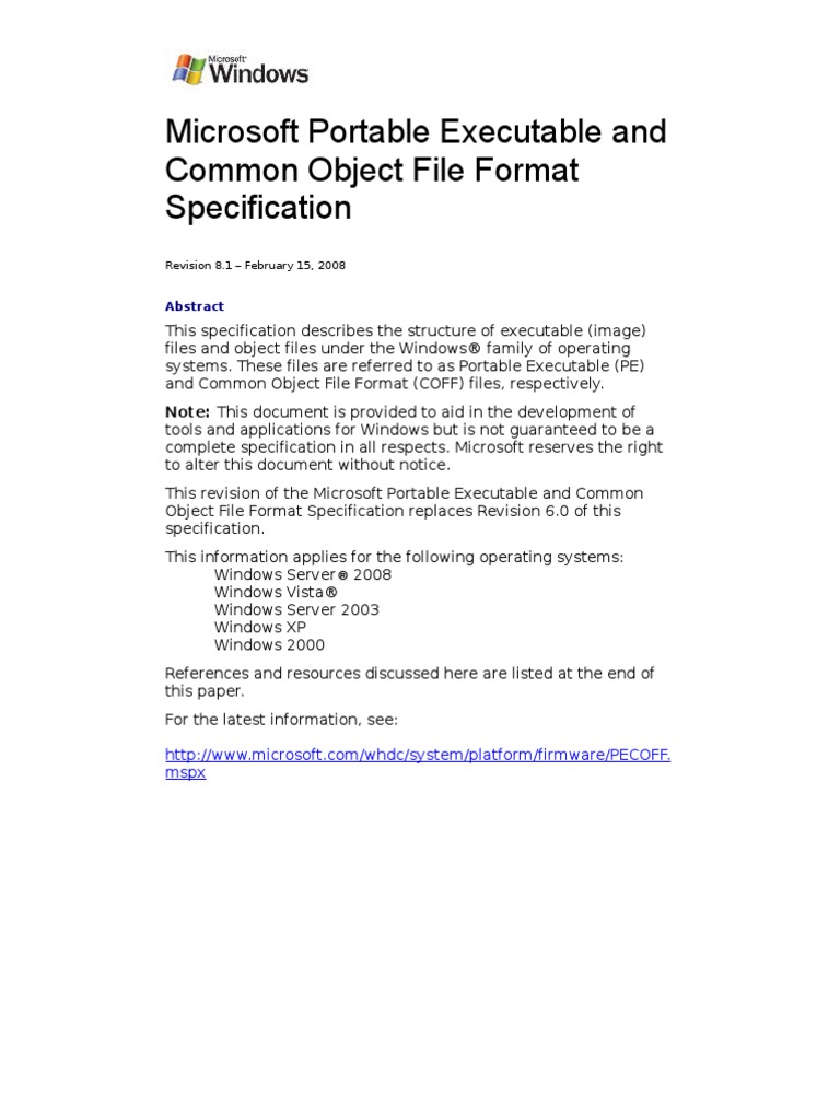 Pecoff v8 | PDF | Microsoft Windows | File Format