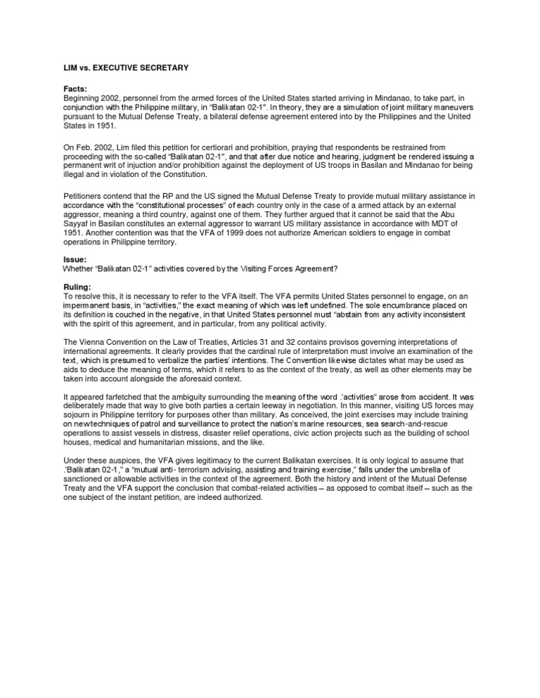 LIM Vs Executive Secretary | PDF | Treaty | Social Institutions