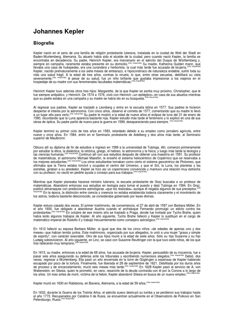 Johannes Kepler Pdf Johannes Kepler Astronomía