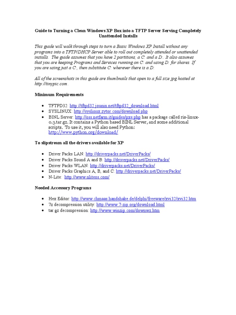 Guide From Base Install For Fully Unattended Windows Installs Using TFTPD32 | PDF | Computer ...
