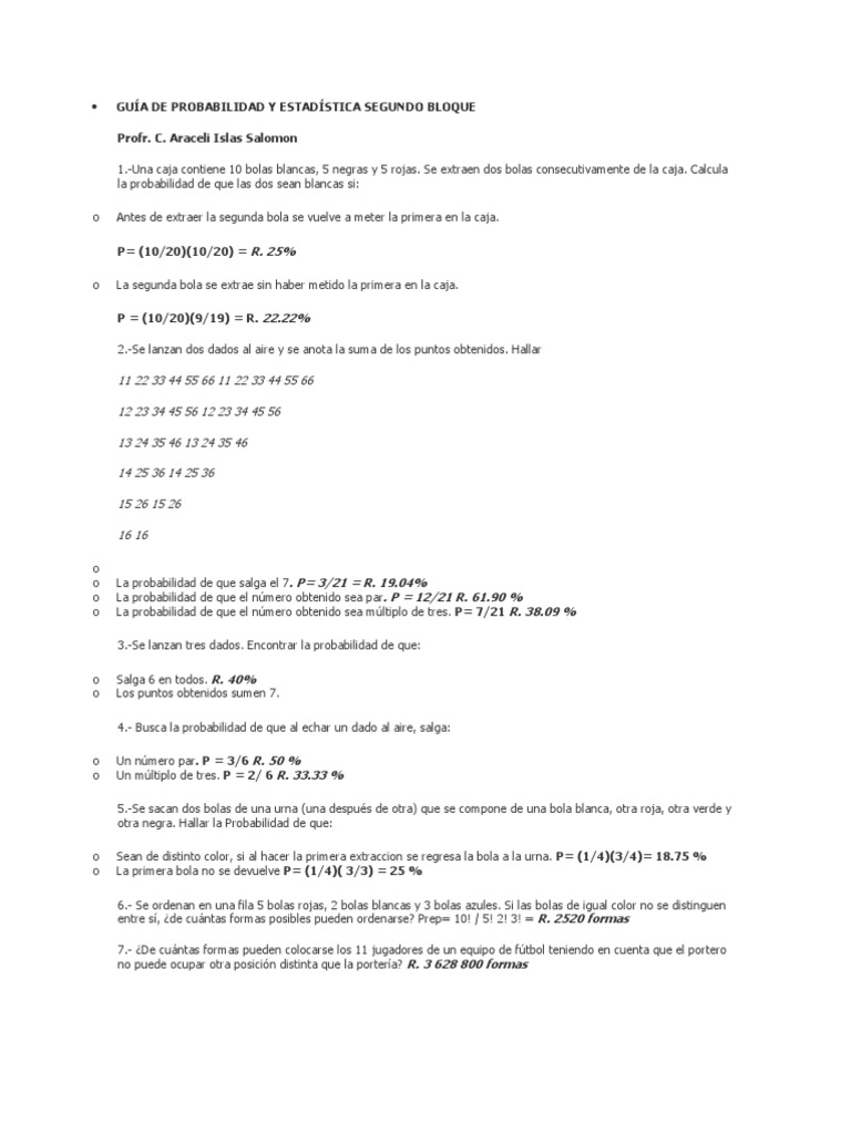 Guía de Probabilidad y Estadística Segundo Bloque | PDF | Probabilidad | Ocio