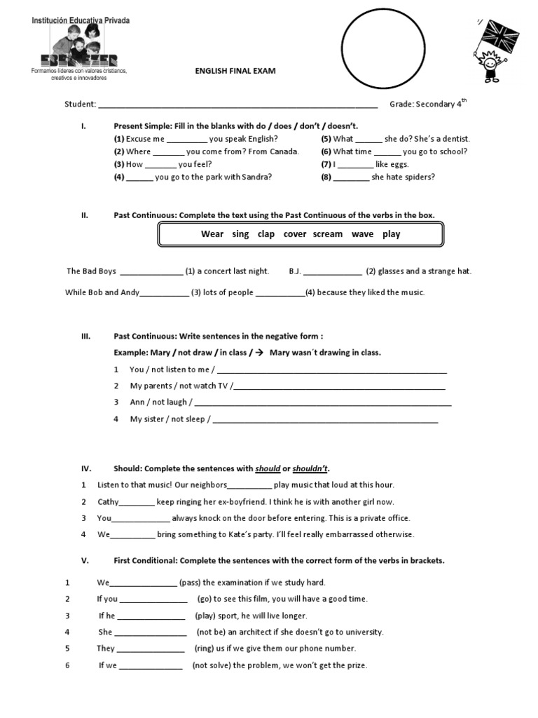 English Exam: Tenses and Structures | PDF | Language Arts & Discipline