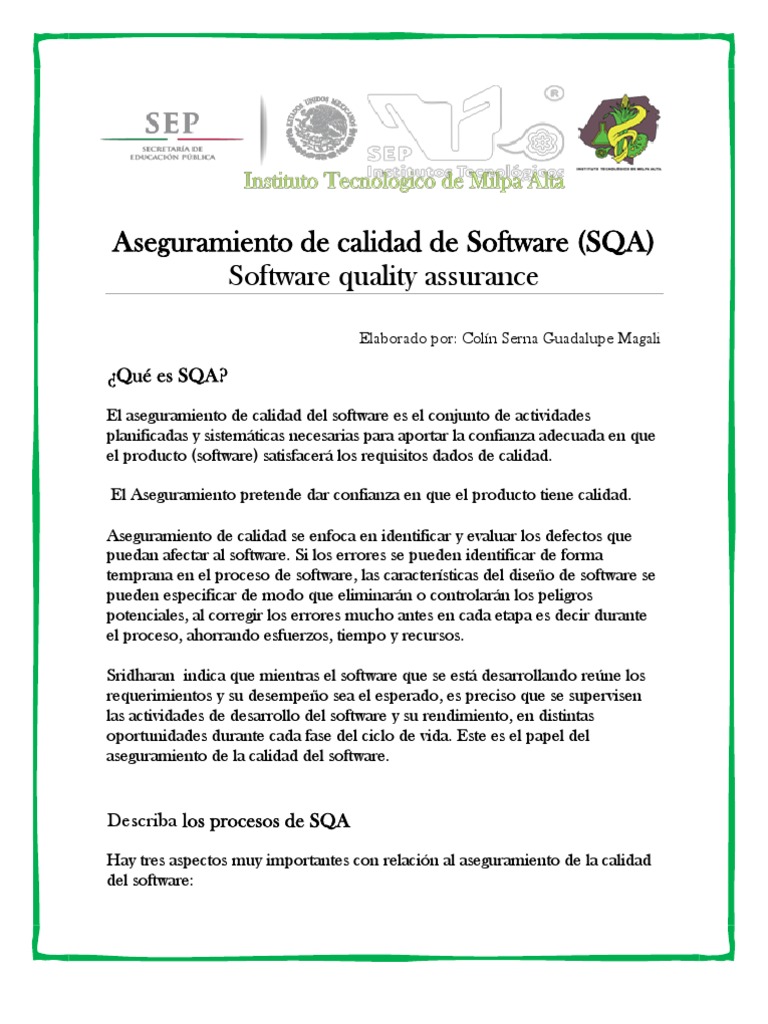 Aseguramiento de Calidad de Software SQA | PDF | Proceso de desarrollo de software | Software
