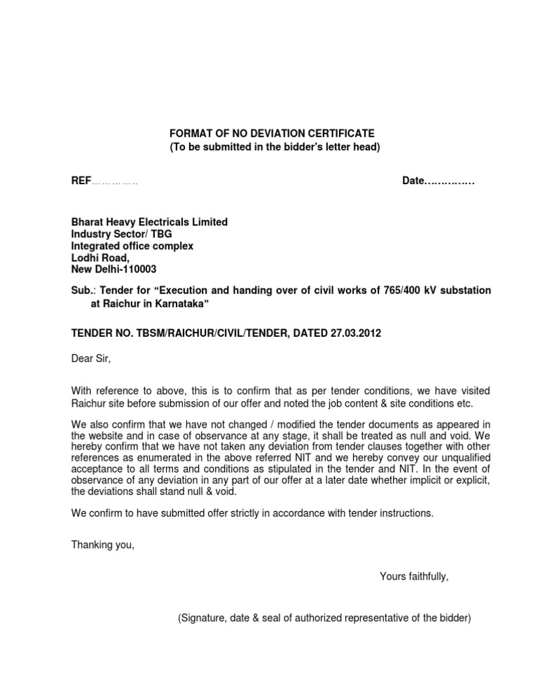 17.no Deviation Certificate | PDF | Finance & Money Management